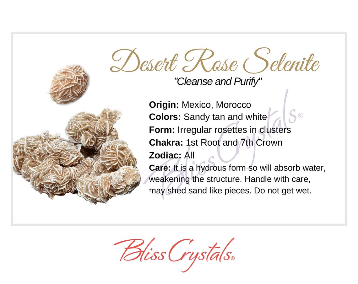 DESERT ROSE SELENITE Crystal Information Card Double sided - Etsy.de