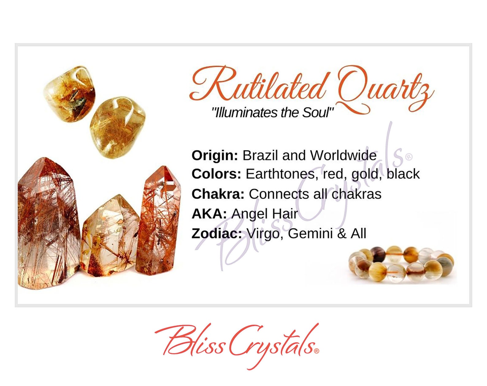 RUTILATED QUARTZ Crystal Information Card Double Sided HC103 - Etsy