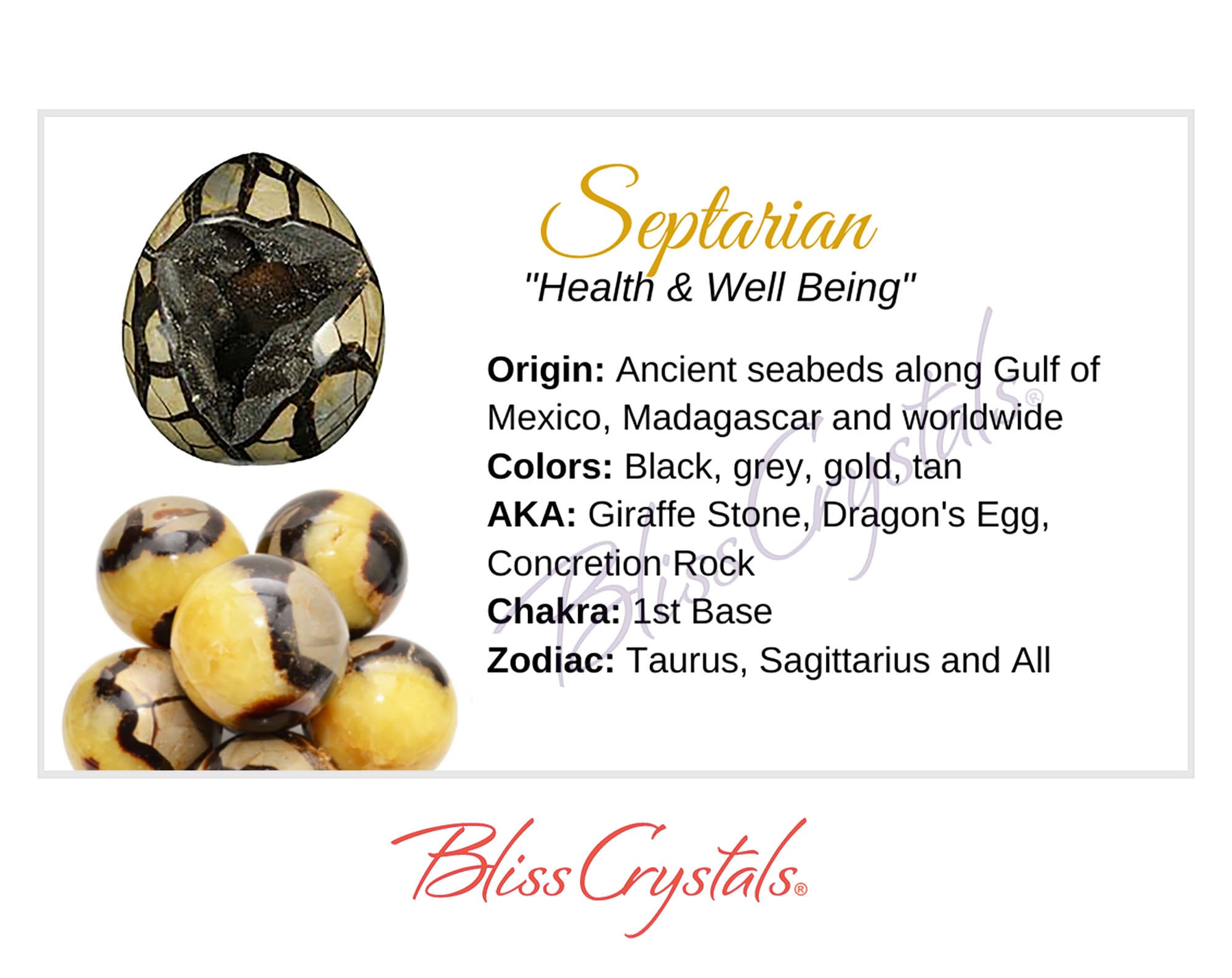 SEPTARIAN Crystal Information Card Double sided HC159 | Etsy