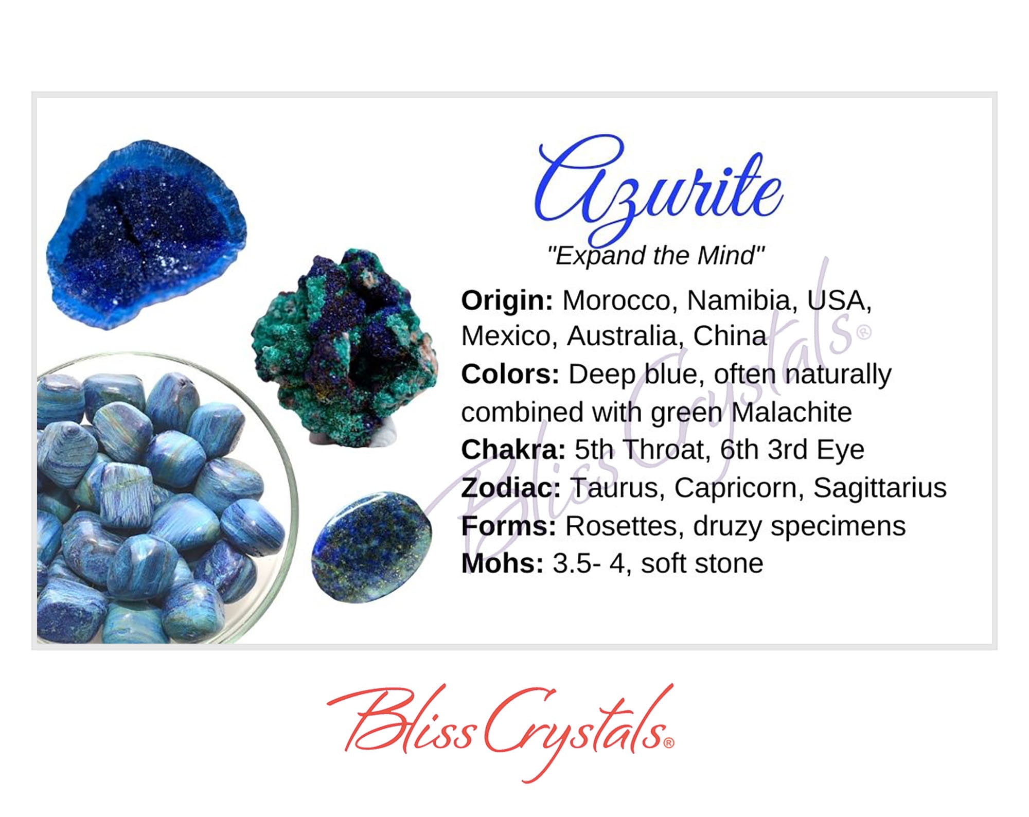 AZURITE Crystal Information Card Double sided HC44 | Etsy