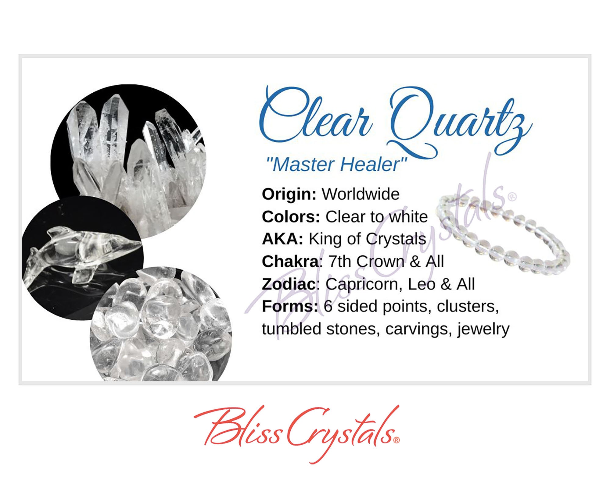 CLEAR QUARTZ Crystal Information Card Double sided HC23 - Etsy Nederland