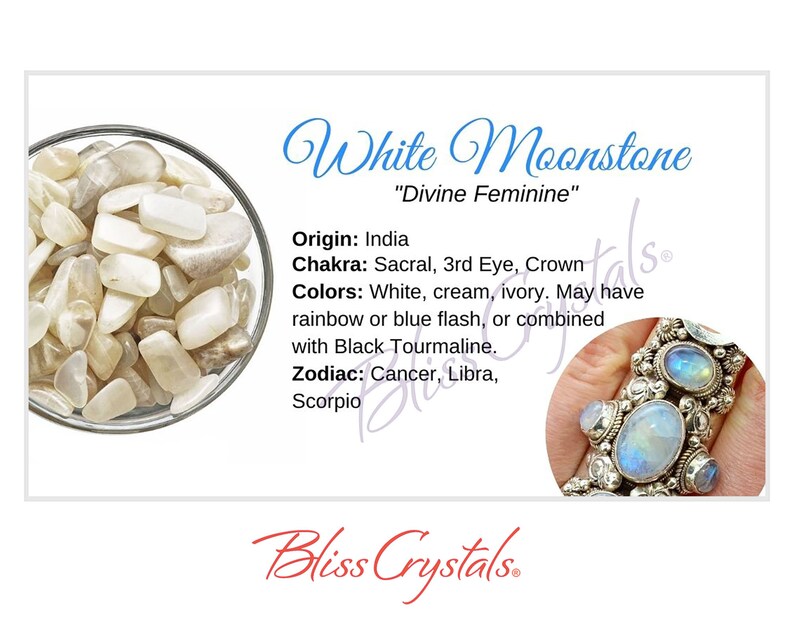 WHITE MOONSTONE Crystal Information Card Double Sided HC130 - Etsy