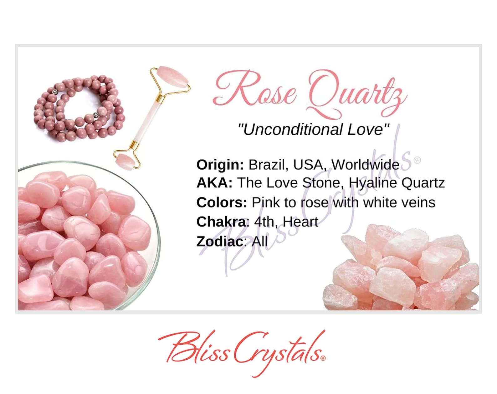 ROSE QUARTZ Crystal Information Card Double Sided HC38 - Etsy