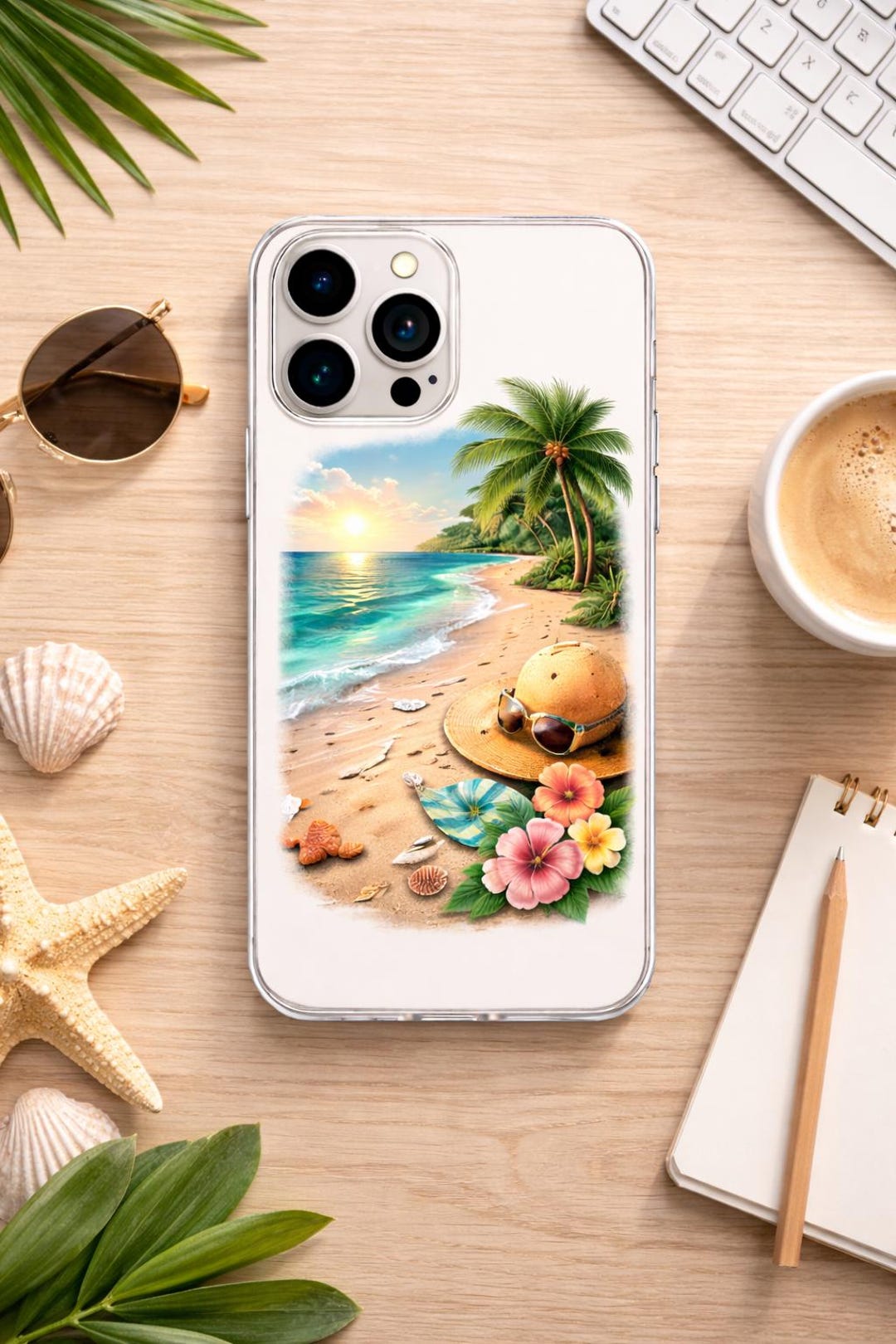 Beach Sunset Phone Case, Tropical Palm Tree Phone Cover, Summer ...