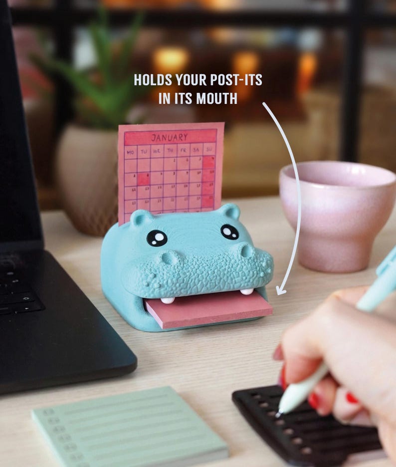 Hippo Desk Organizer With Stencil Set - 3D Printed Post-it Note Holder ...