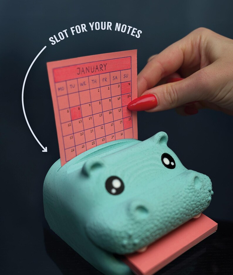 Hippo Desk Organizer With Stencil Set - 3D Printed Post-it Note Holder ...