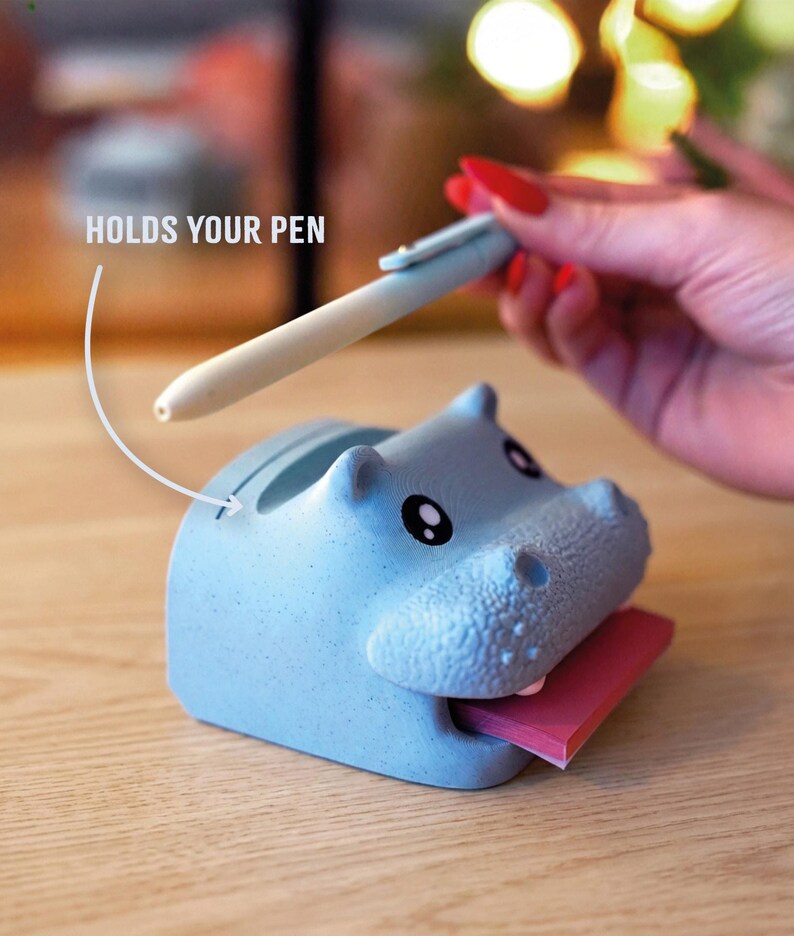Hippo Desk Organizer With Stencil Set - 3D Printed Post-it Note Holder ...
