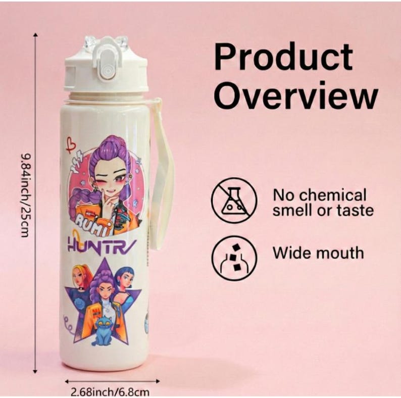 Kpop Anime Water Bottle | Huntrix Cartoon, 700ml Kids Sports Bottle ...