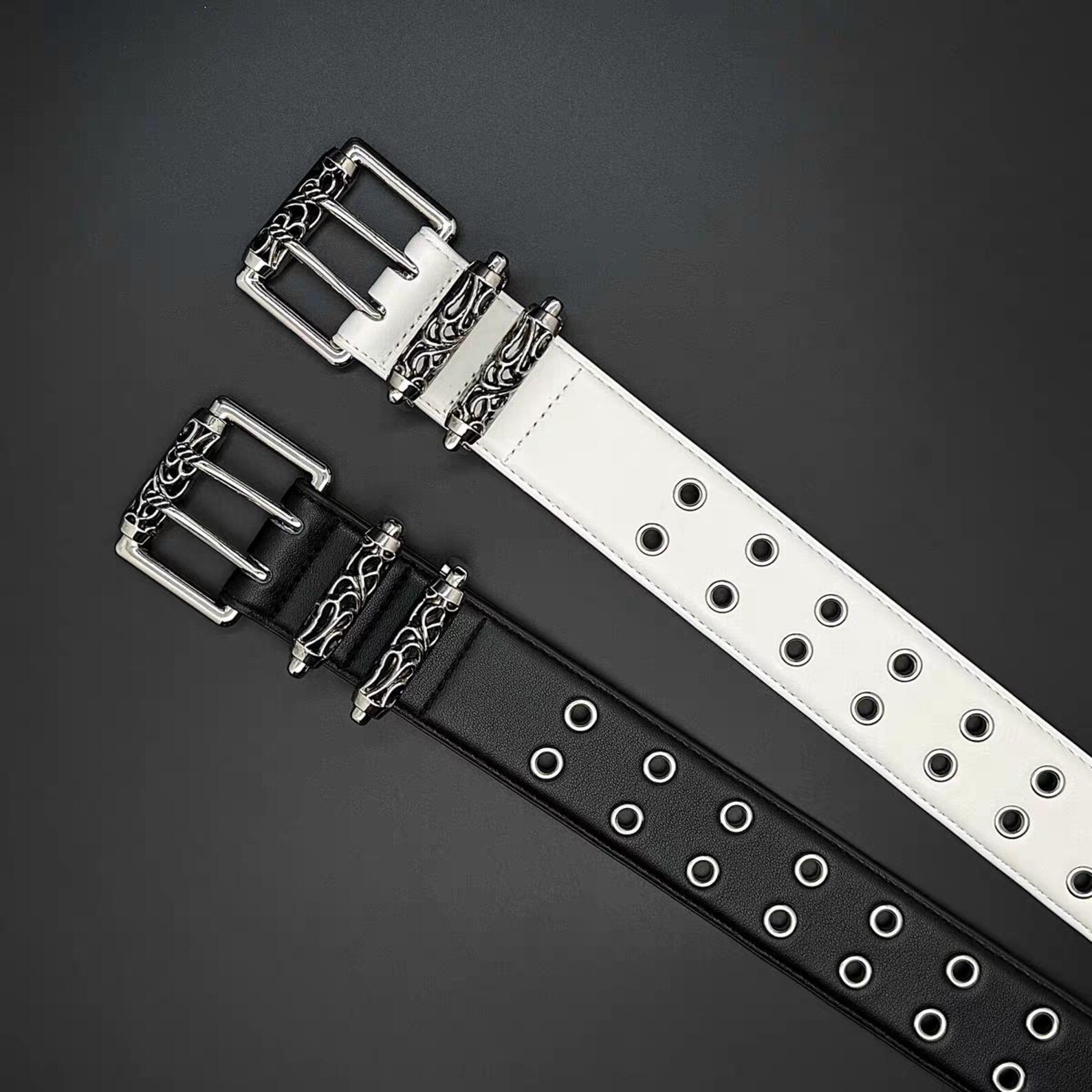 Double Grommet Leather Belt With Cross Buckle, Y2k/2000s Gothic Punk ...