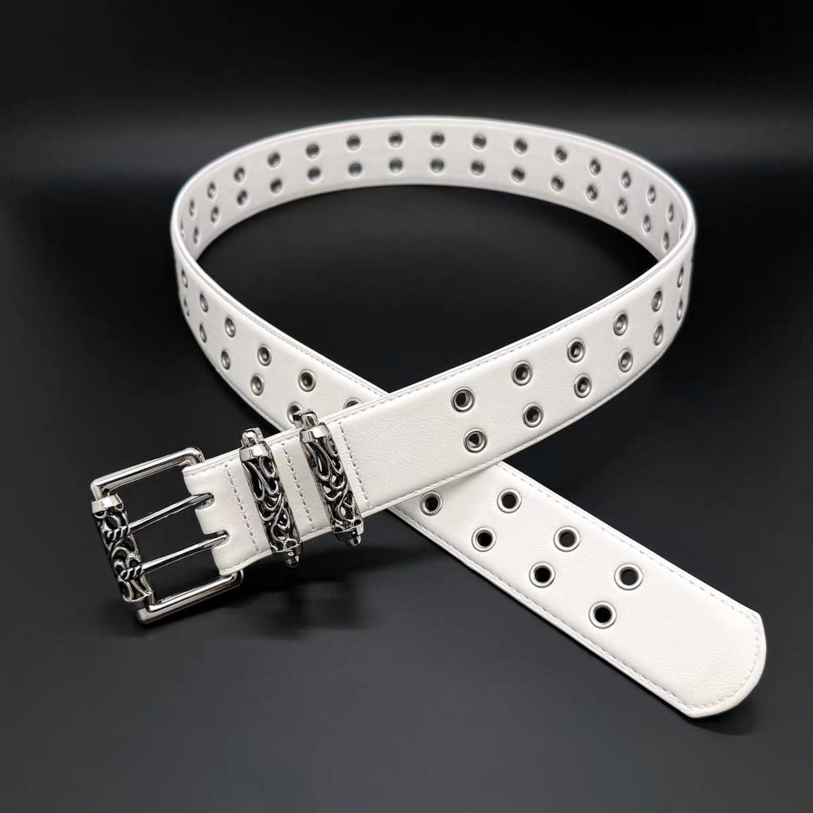 Double Grommet Leather Belt With Cross Buckle, Y2k/2000s Gothic Punk ...