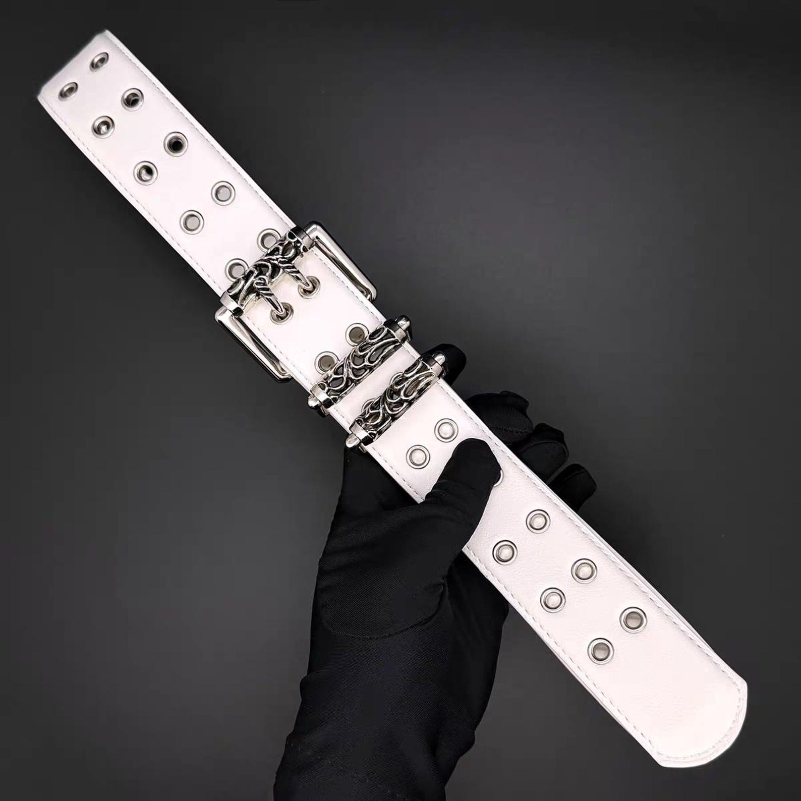 Double Grommet Leather Belt With Cross Buckle, Y2k/2000s Gothic Punk ...