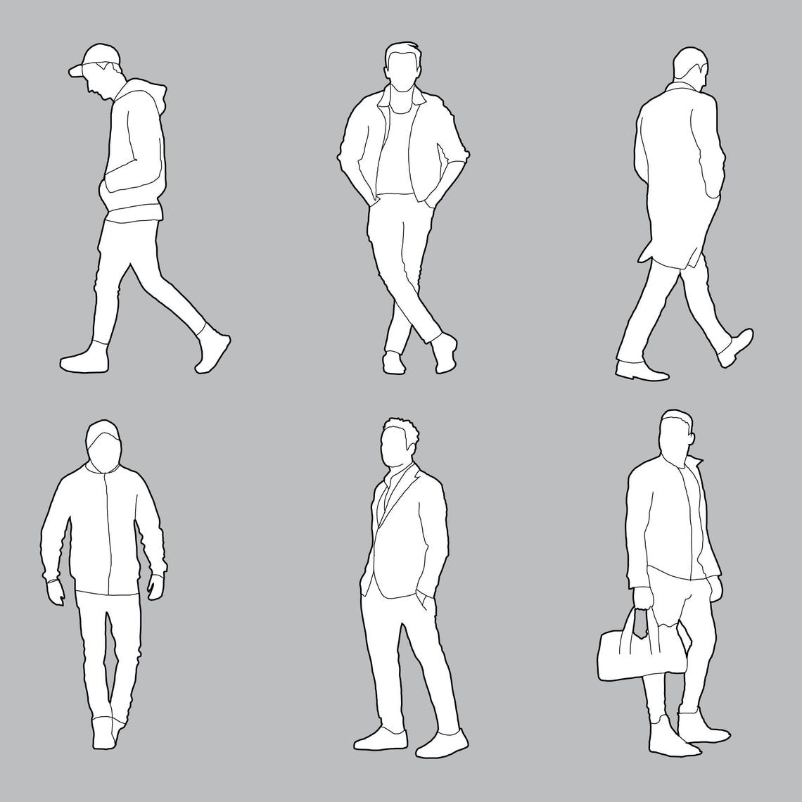 Architectural Scale Figures – Casual Men – Set B – Vector AI + DWG ...