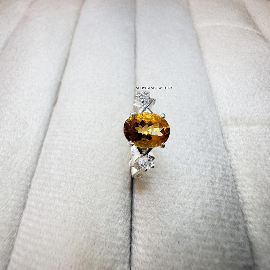 Citrine Ring, November Birthstone, 925 Sterling Silver, Cluster Ring ...