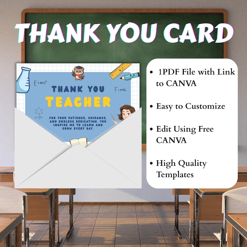 Thank You Teacher Card Template Editable Canva Printable Teacher ...