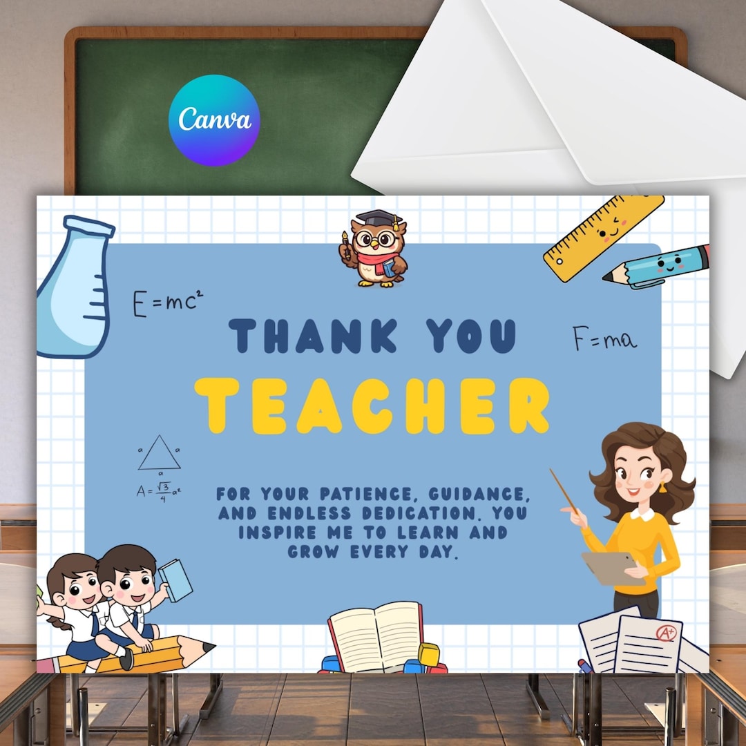 Thank You Teacher Card Template Editable Canva Printable Teacher ...