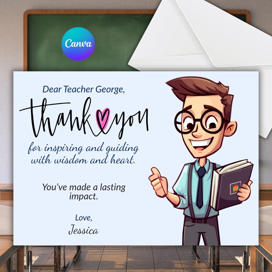 Editable Teacher Thank You Card, Canva Template, Appreciation Day ...