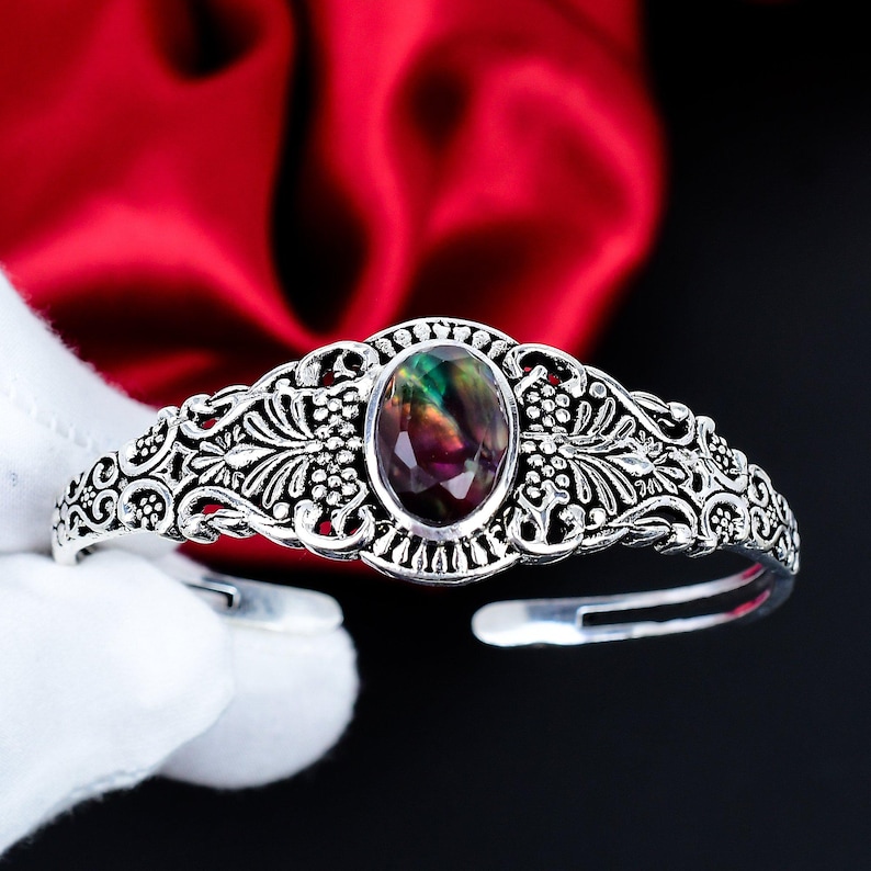 Ammolite Cuff Bracelet, Ammolite Gemstone Cuff, Handmade 925 Sterling ...