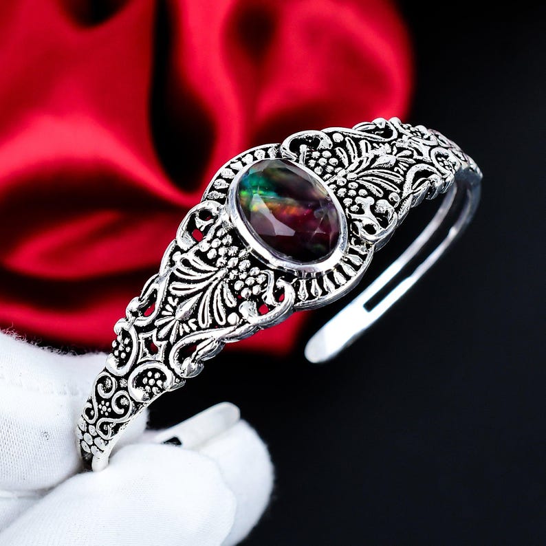 Ammolite Cuff Bracelet, Ammolite Gemstone Cuff, Handmade 925 Sterling ...