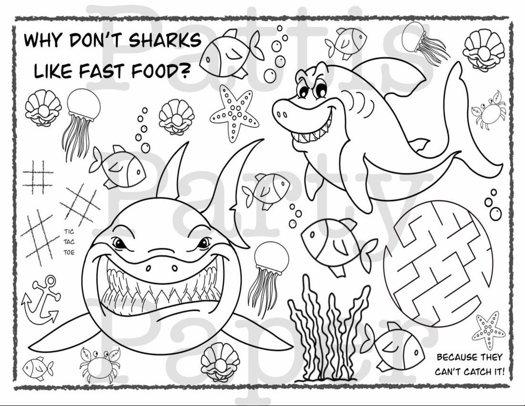 Shark Themed Coloring Page - Shark Party Decorations -printable ...