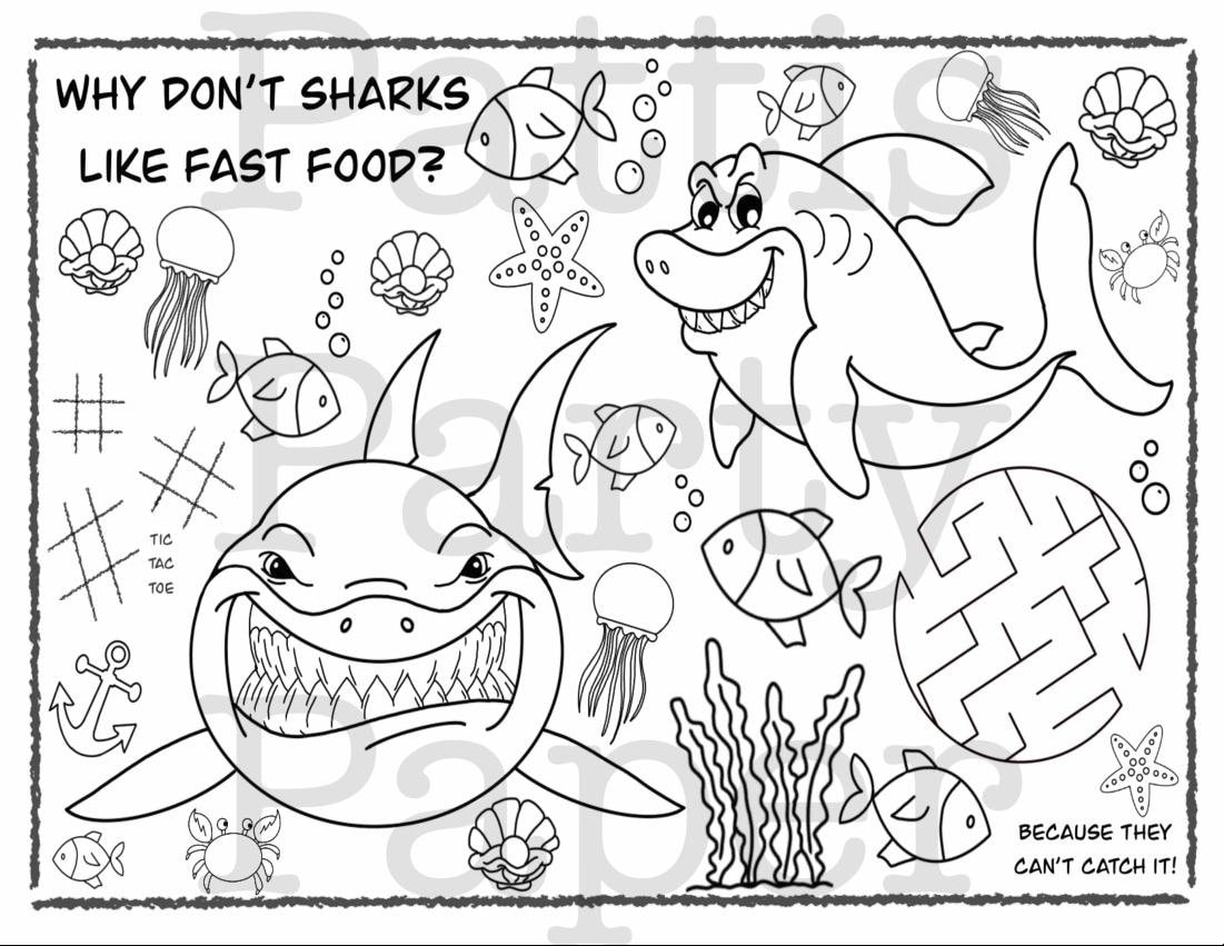 Shark Themed Coloring Page - Shark Party Decorations -printable ...