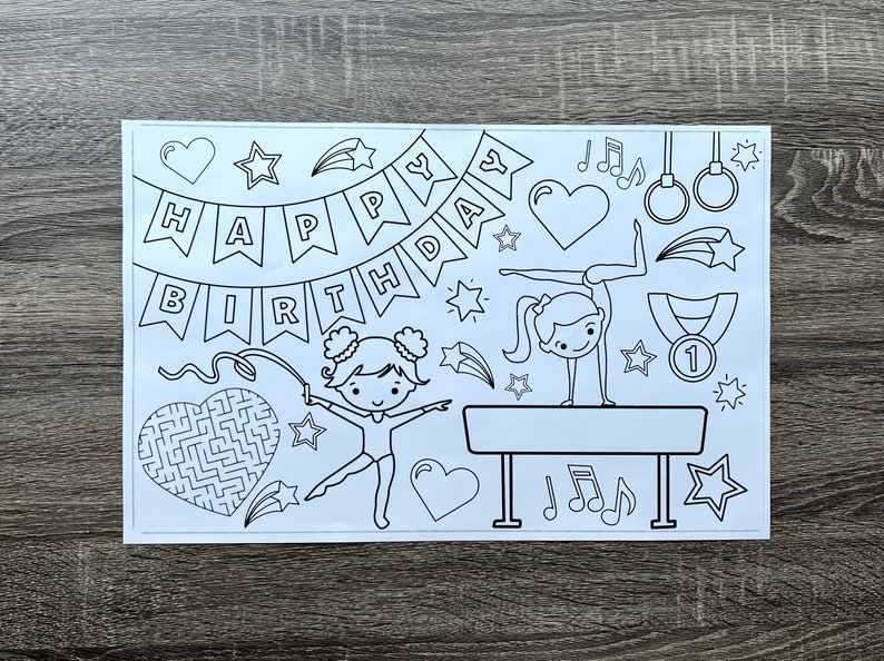 Gymnastics Party Decorations - Colorable Placemats - Pack of 6 ...