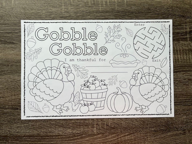 Thanksgiving Placemats - Table Decor - Colorable Placemats - Kids ...