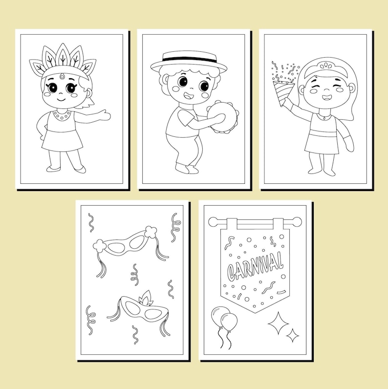 Carnival Coloring Pages for Kids, Cute Kawaii Characters, Coloring Book ...
