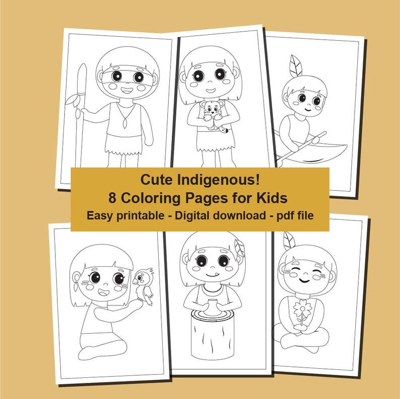 Indigenous Coloring Pages, Tribal Kids (printable PDF) - Etsy