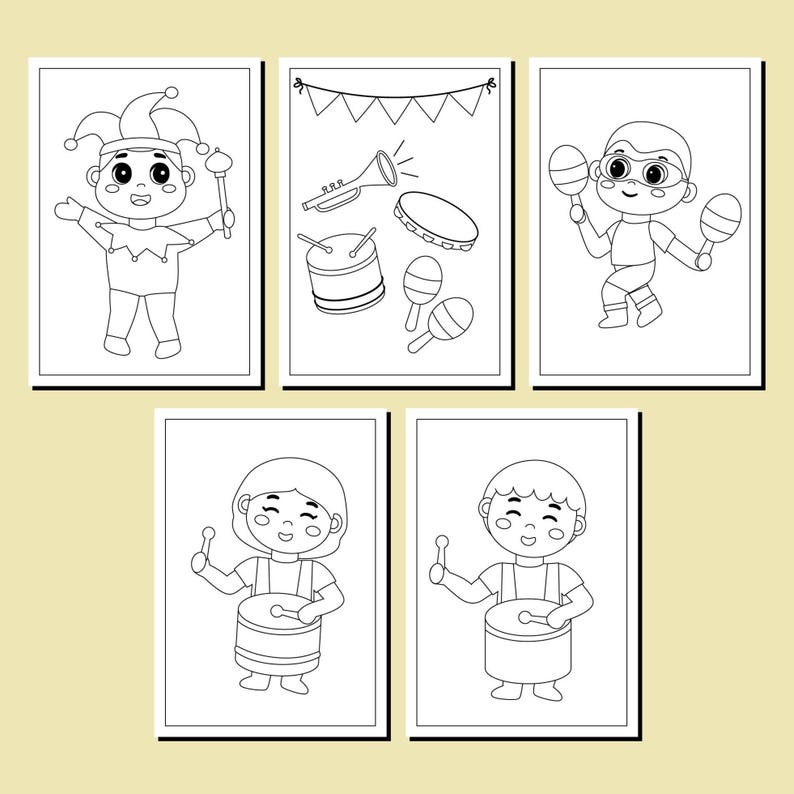 Carnival Coloring Pages for Kids, Cute Kawaii Characters, Coloring Book ...