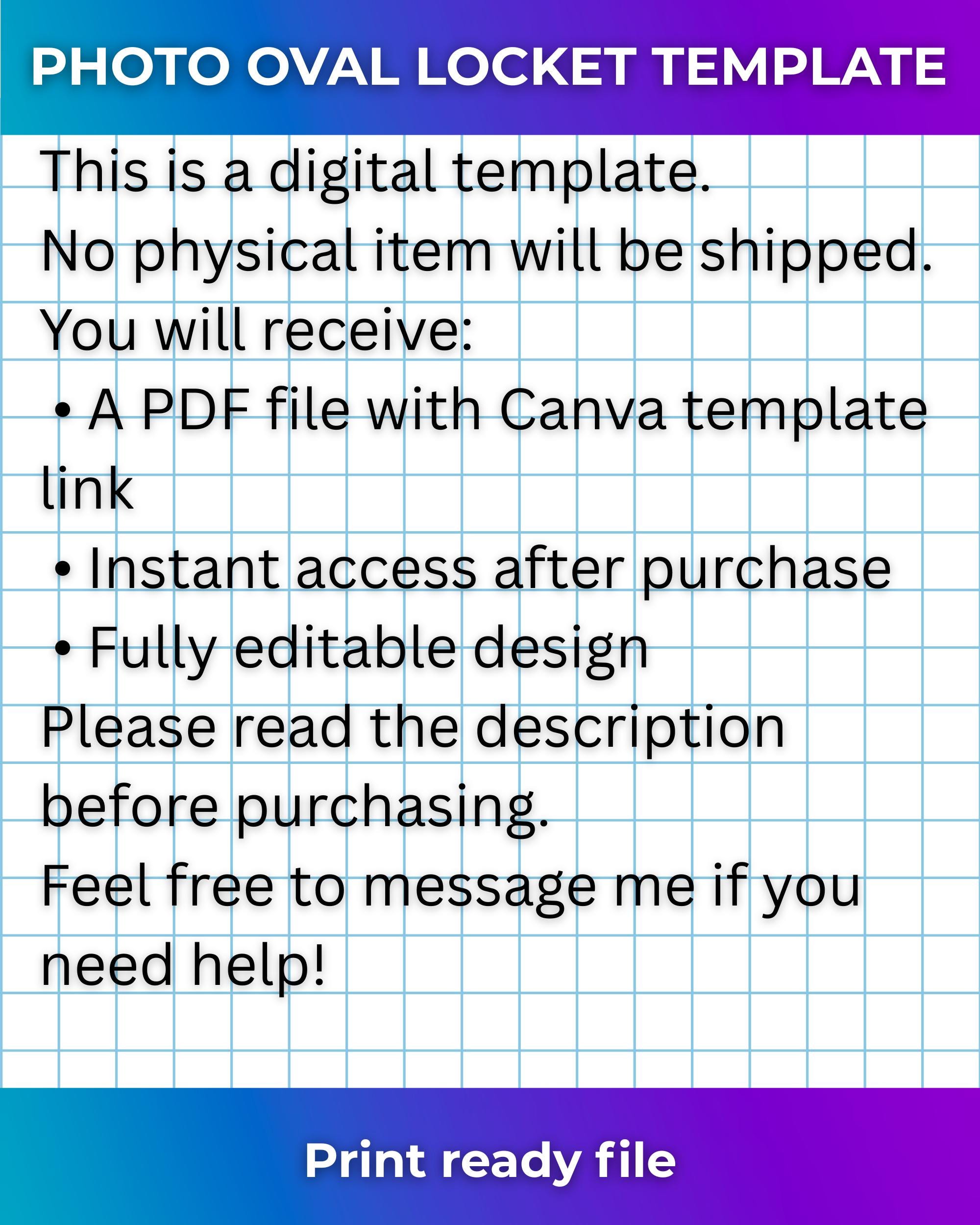 Oval Locket Photo Template Canva, Custom Locket Insert Template, Drag ...