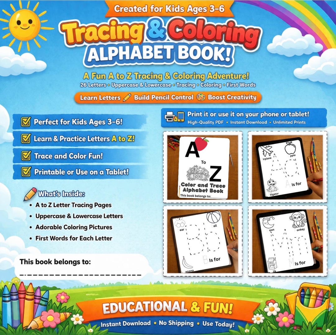 Alphabet Tracing Coloring Book for Kids Ages 3-6 – A-Z Letter Practice ...