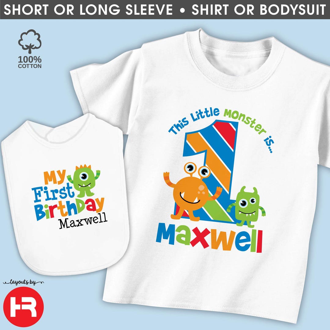 Monster First Birthday Shirt or Bodysuit With Matching Bib ...