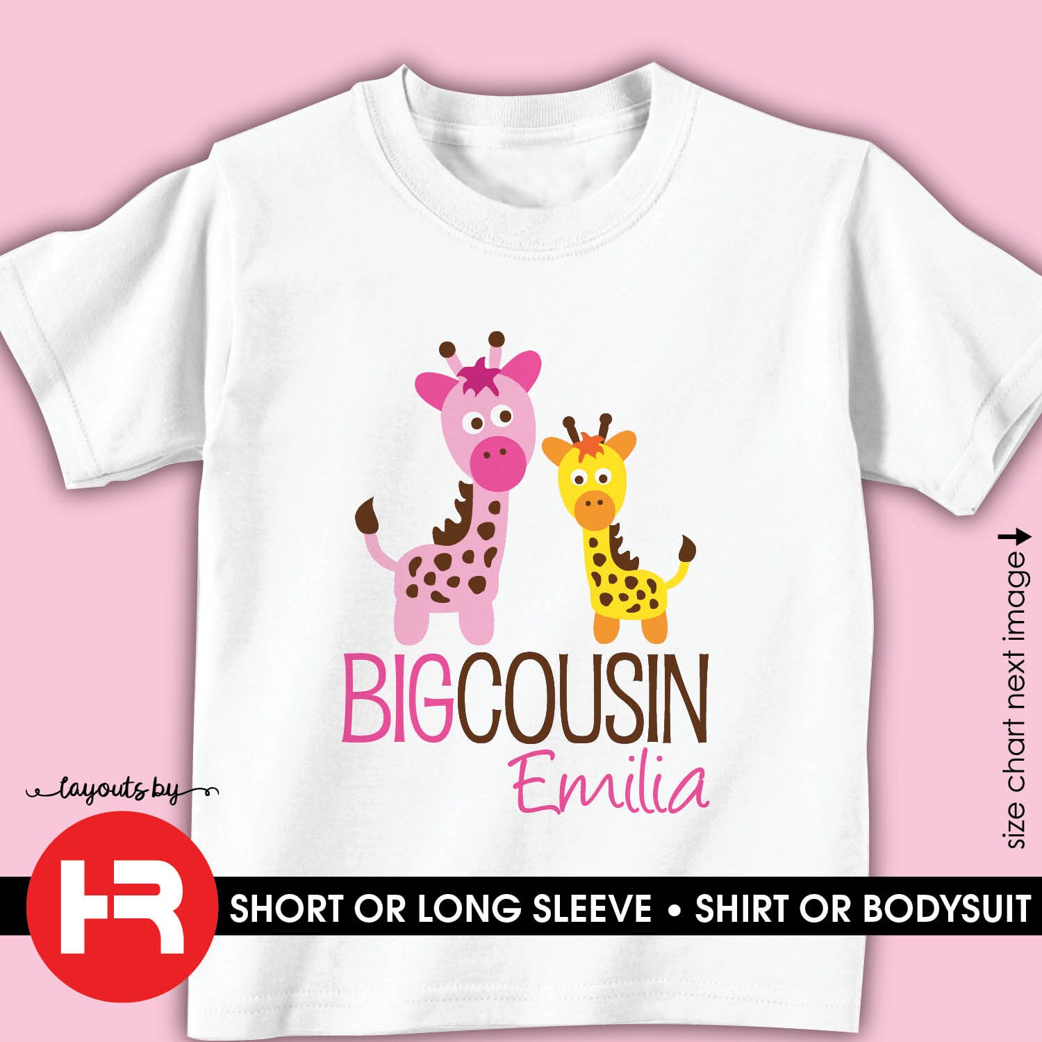 Girls giraffe big cousin shirt or bodysuit personalized | Etsy