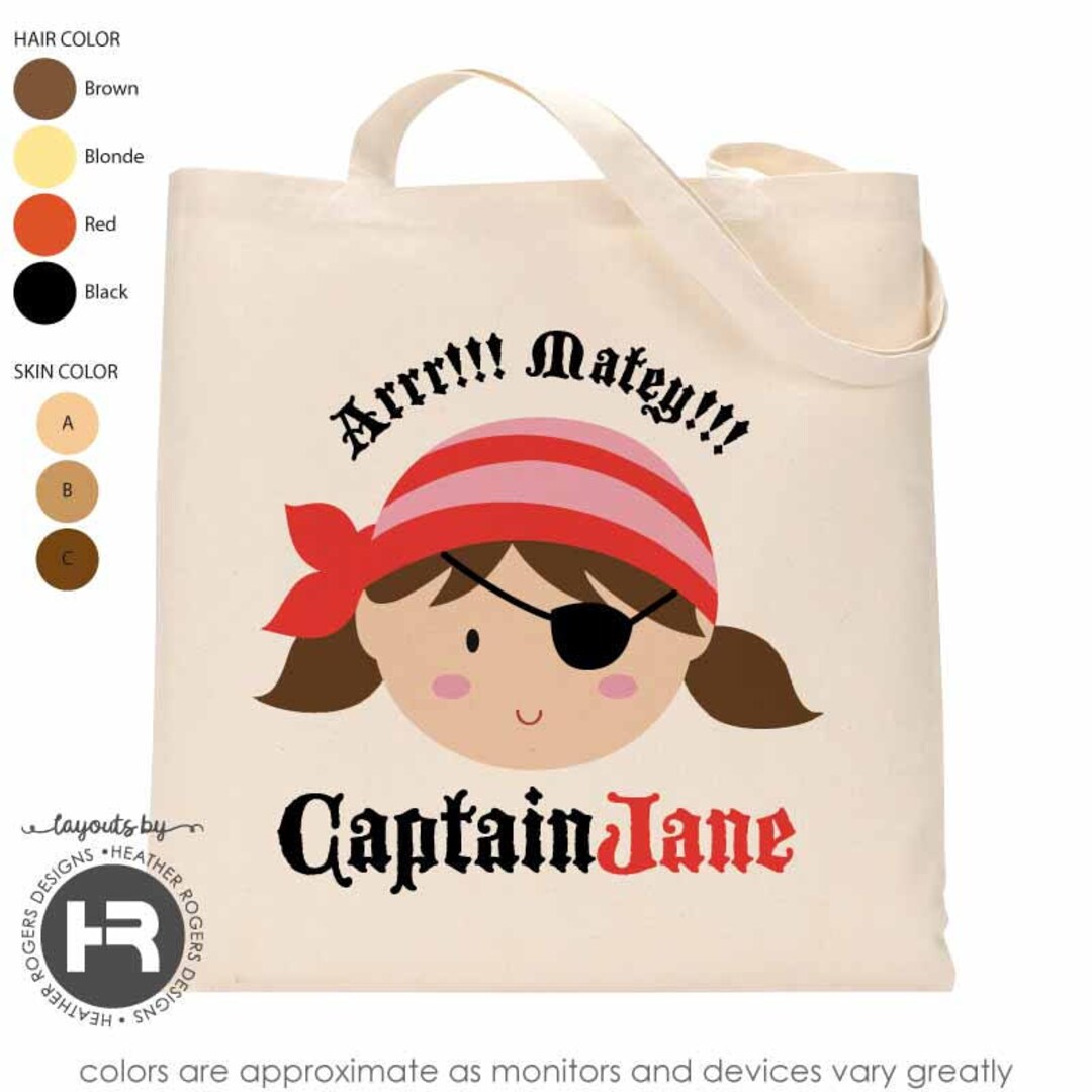 Girl Pirate Tote Bag Personalized Pirate Party Favor Gift Summer Camp ...