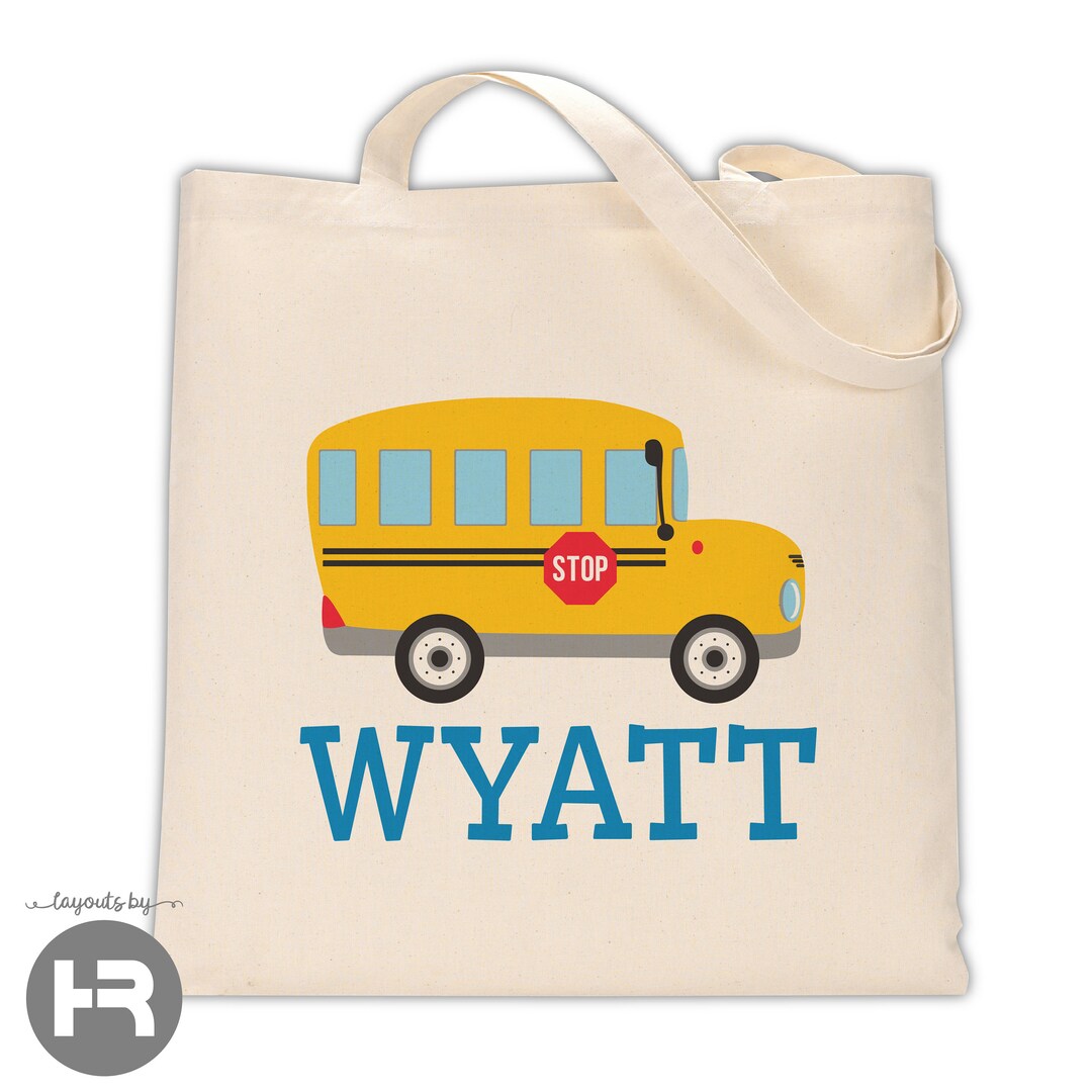 School Bus Tote Bag Monogram With Name • Custom Personalized Back to ...