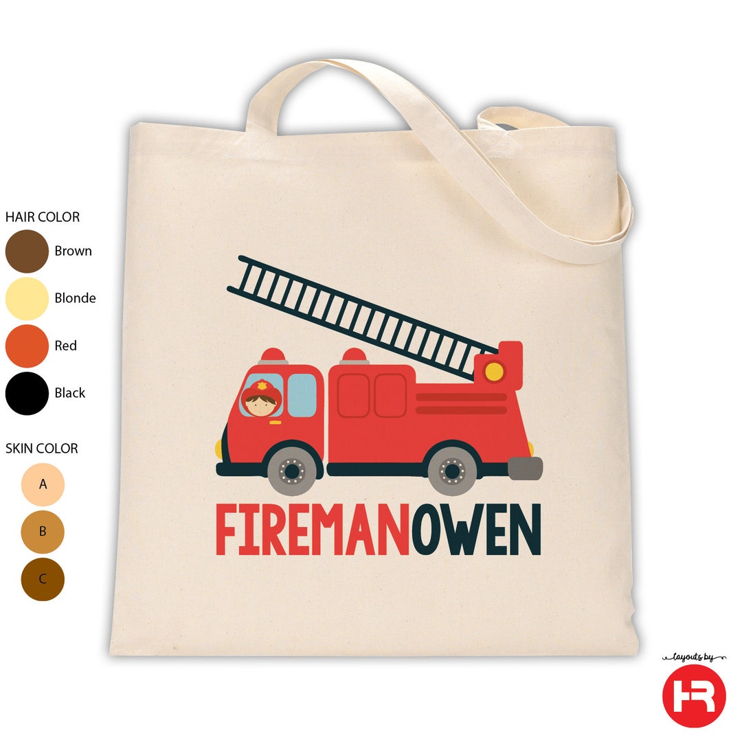 Fire Truck Tote Bag Monogram With Name • Personalized Fire Fighter ...