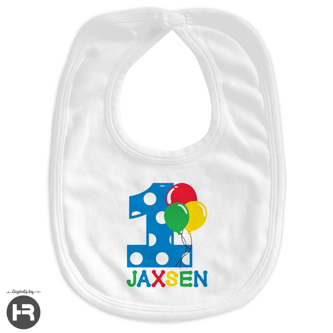 Balloon 1st Birthday Bib Monogram With Name - Boys Personalized First ...