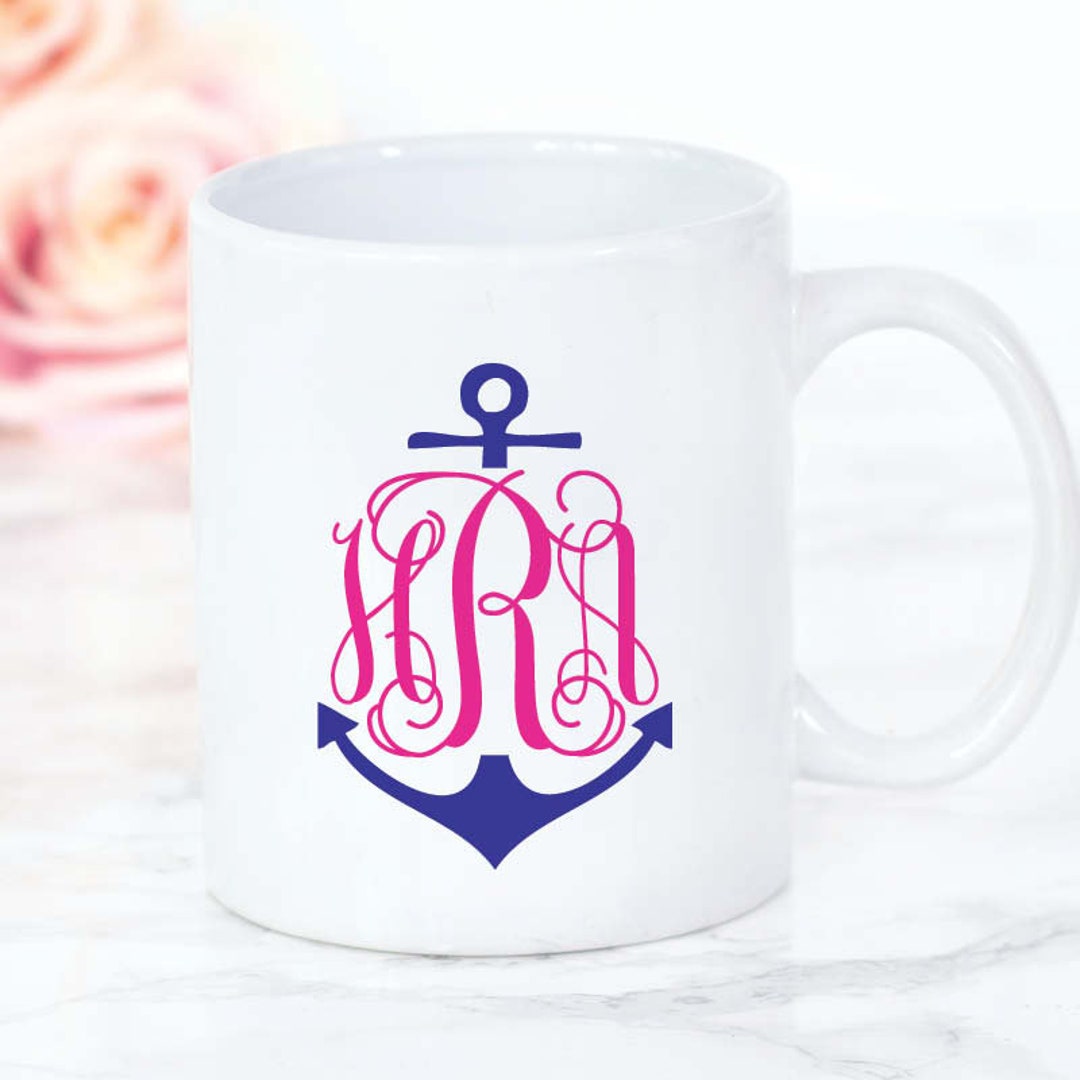 Anchor Monogram Mug • Sailing Monogrammed Coffee Mug • Boating Cup ...
