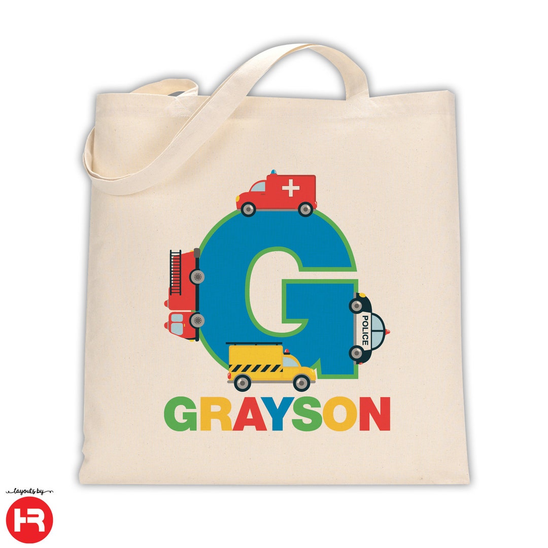 Transportation Tote Bag Monogram With Name • Personalized Printed Boys ...