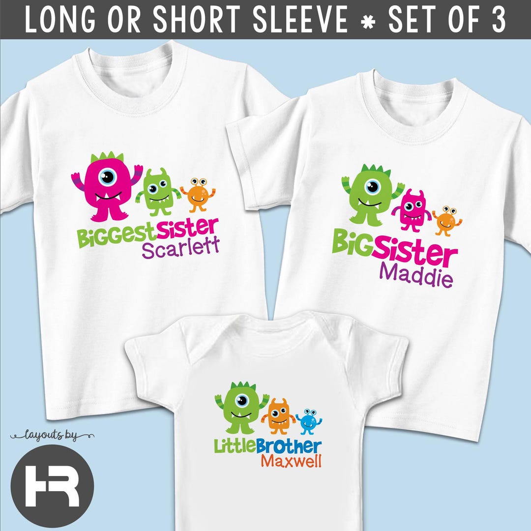 Personalized Sibling Shirt Set: Monster Theme - Big Sister, Little ...