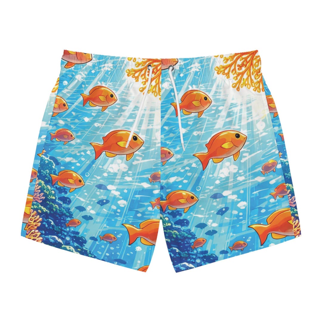 Orange Tropical Fish Swim Trunks | Underwater Coral Reef Pattern - Etsy