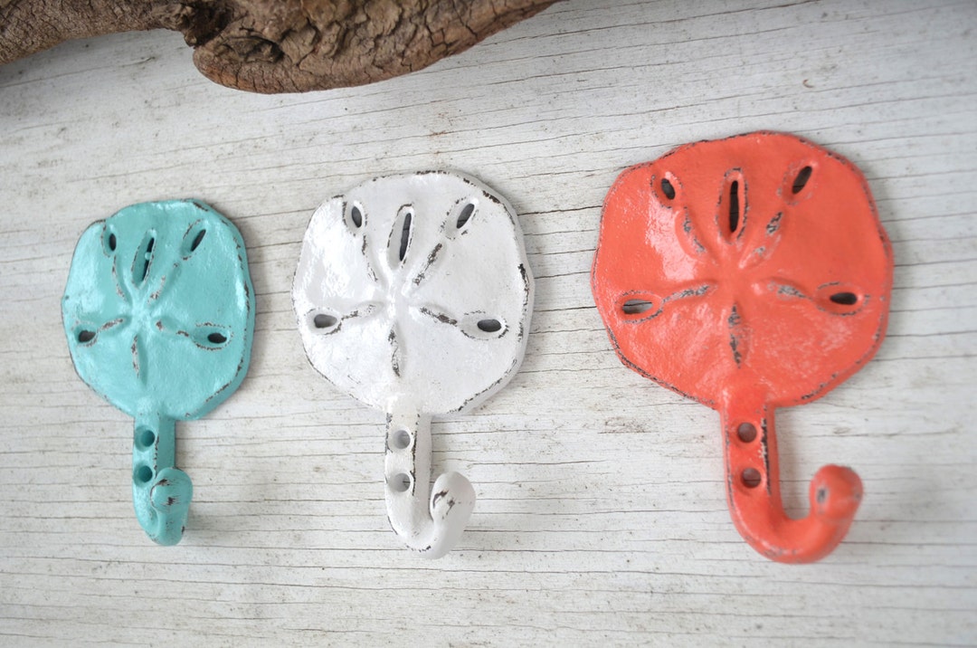 Beach Decor 3 Cast Iron Sand Dollar Hook, Coat Hook, Tropical Decor ...