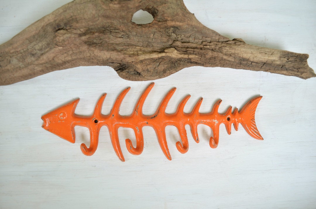 13" Fish Bone Cast Iron Hook, Key Wall Hook, Towel Hook,tropical ...