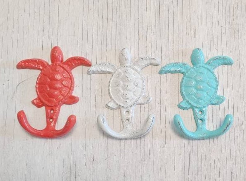 Sea Turtle Cast Iron Wall Hook, Tropical Decor, Key Hook, Towel Hook ...