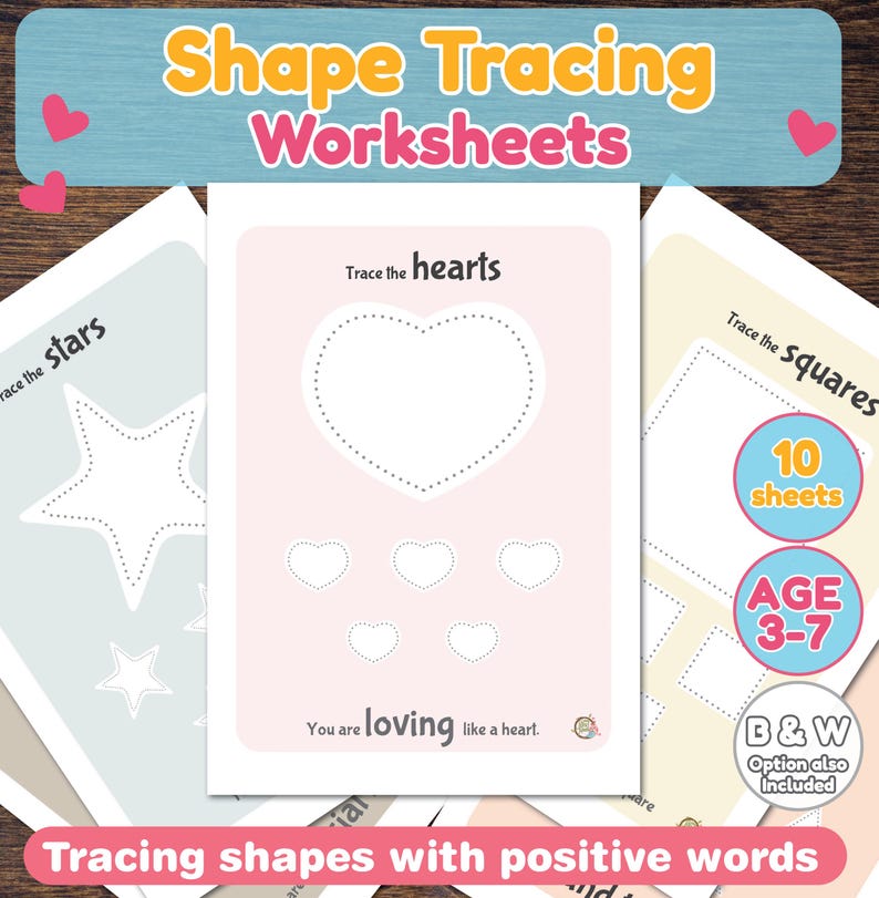 Shape Tracing Worksheets for Preschool, Kindness Affirmations, Fine ...