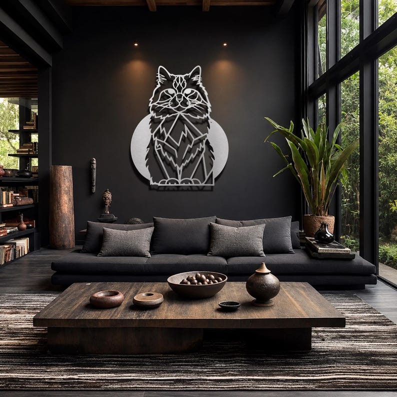 Fluffy Cat Metal Wall Art, Long Hair Cat Decor, Maine Coon Wall Art ...