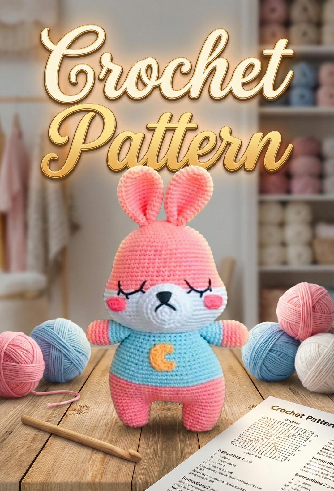 Crochet Sleepy Bunny Pattern, Amigurumi Bunny With Sleepy Eyes, Cute ...