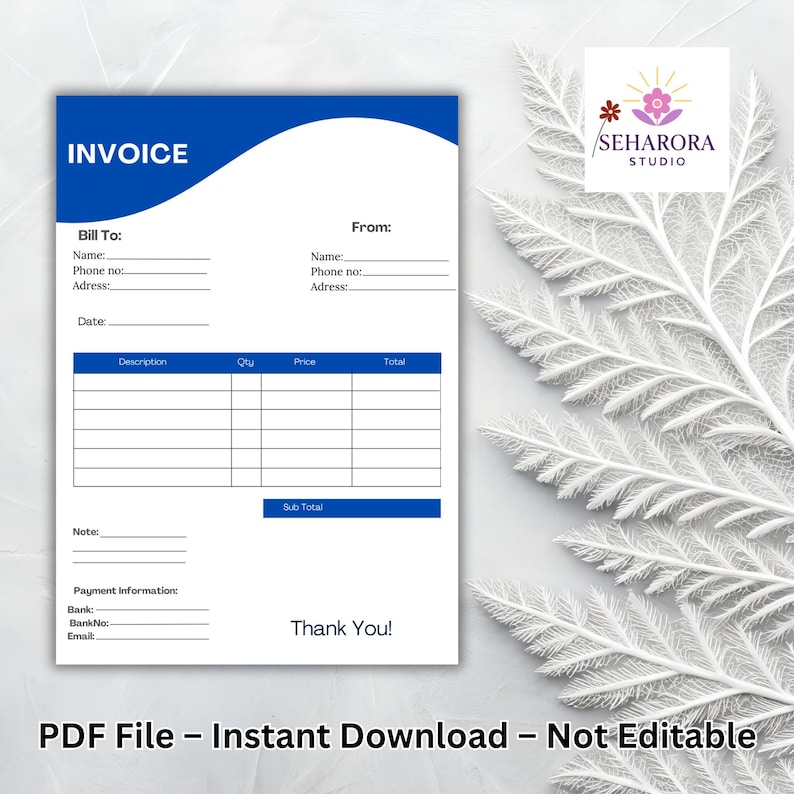 Simple Invoice Template PDF | Printable A4 for Freelancers & Small ...
