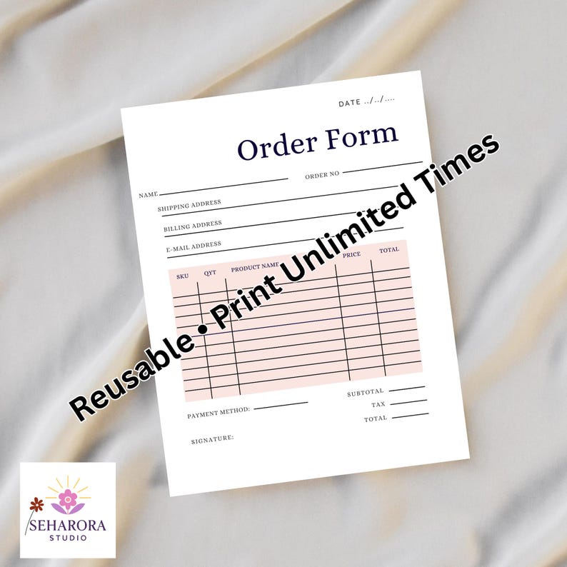 Minimalist Order Form Template | Printable Business Invoice (PDF ...