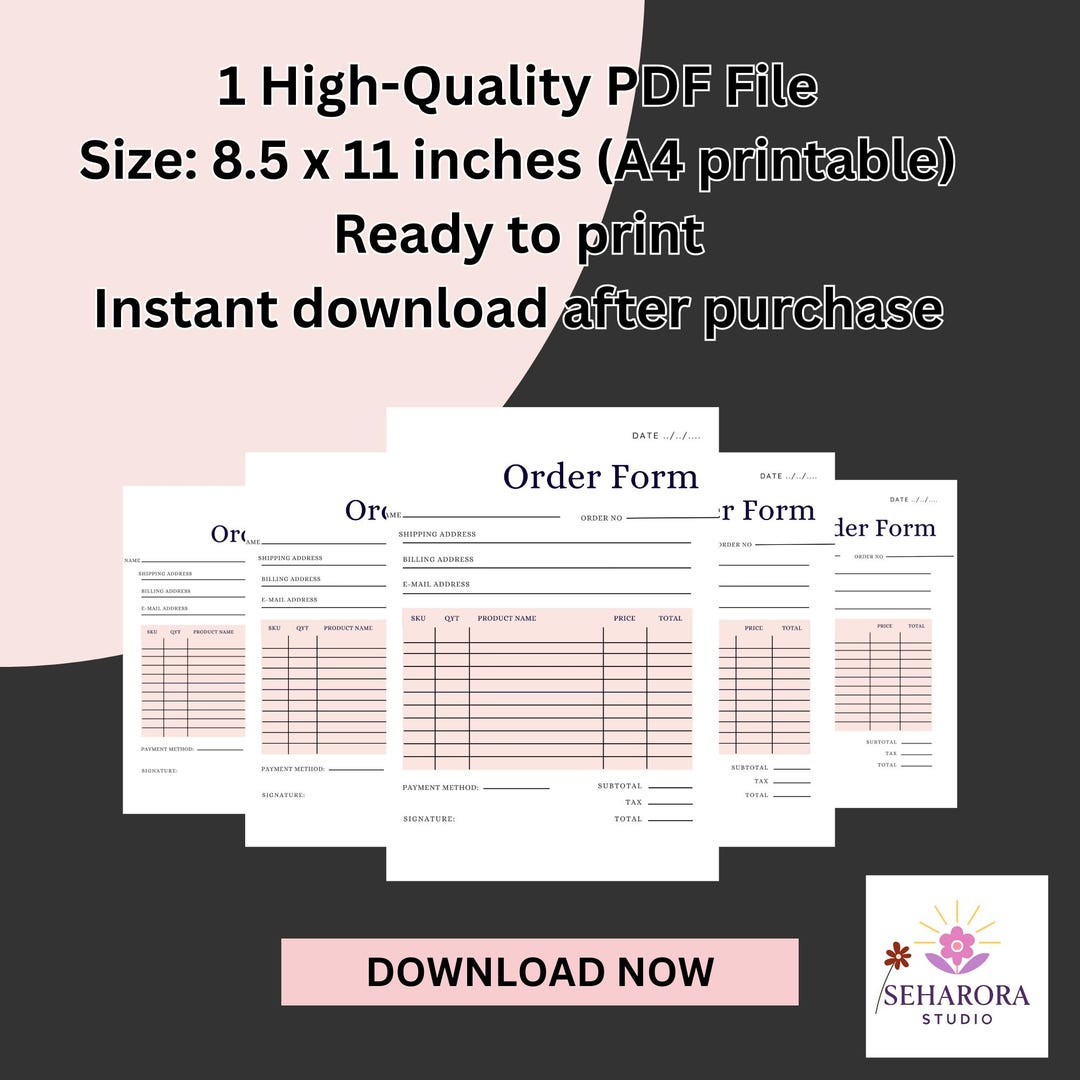 Minimalist Order Form Template | Printable Business Invoice (PDF ...